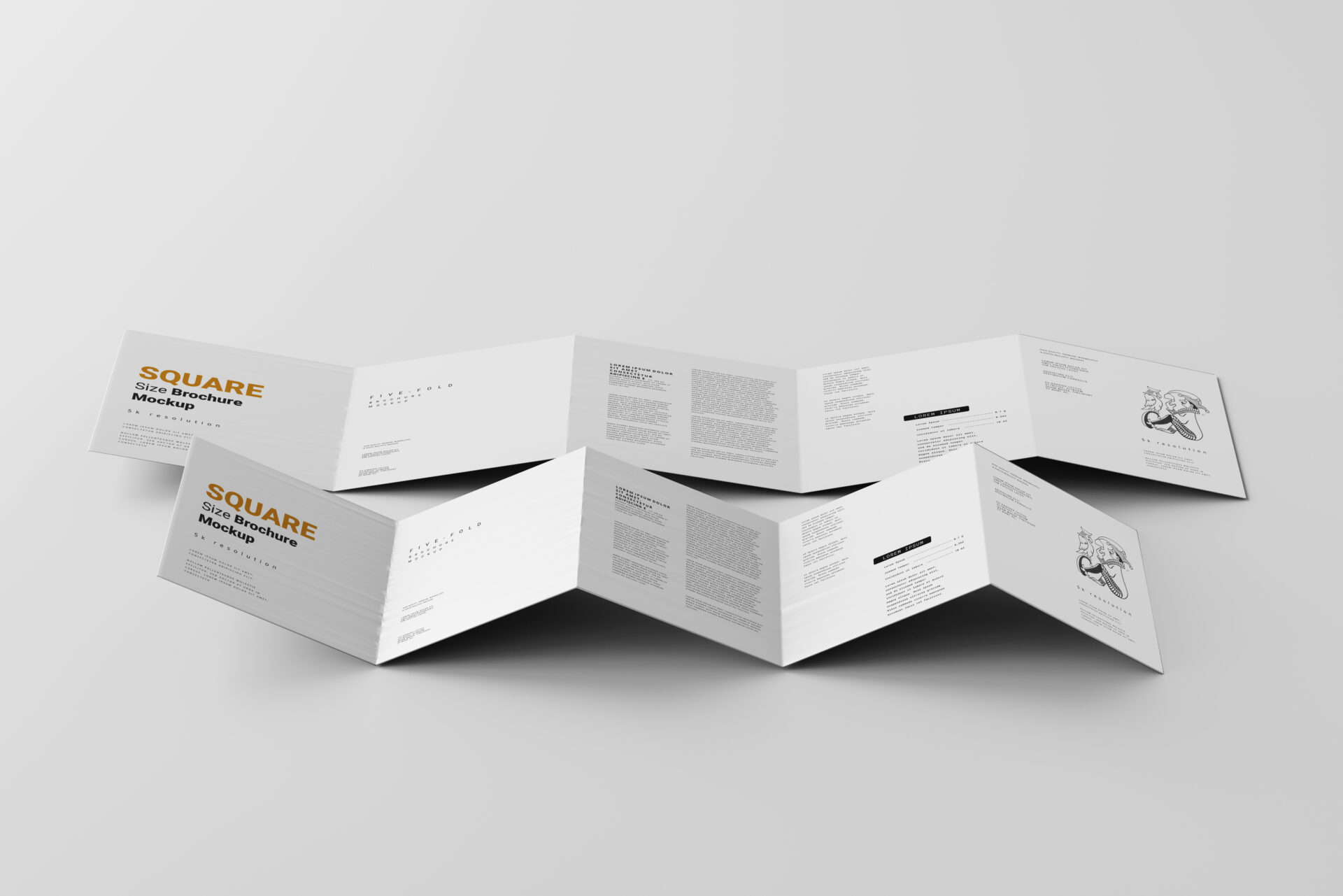 Five Fold Square Brochure Mockups - Mockup Free