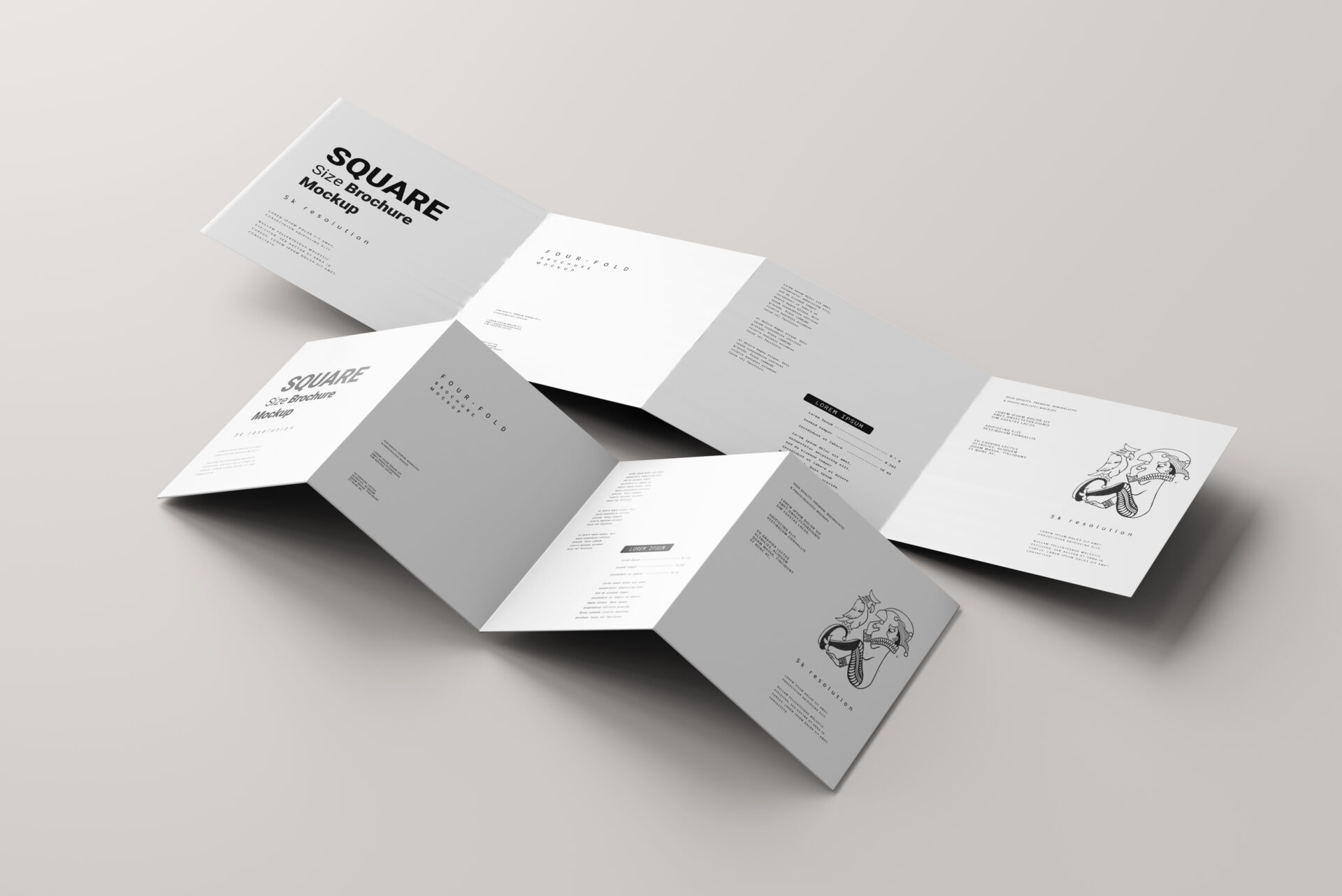 Four Fold Square Brochure Mockups - Mockup Free