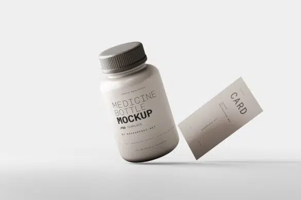 Plastic Medicine Bottle with Business Card Mockups - Mockup Free