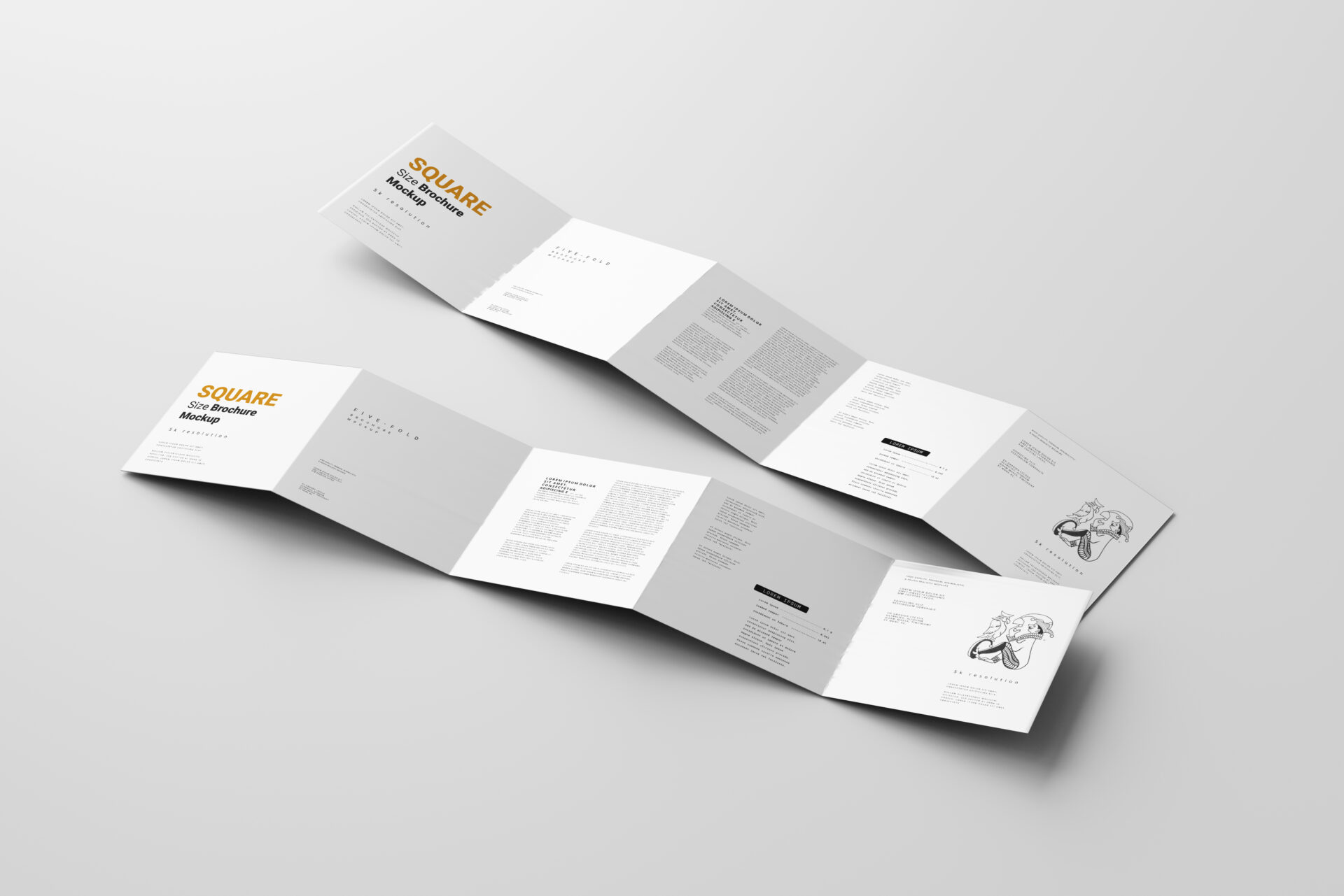 Five Fold Square Brochure Mockups - Mockup Free