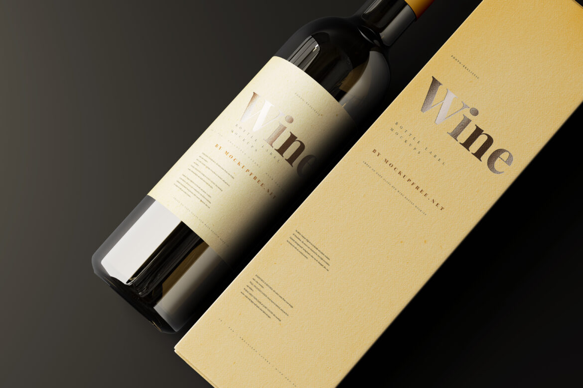 Wine Bottle and Box Mockup - Mockup Free