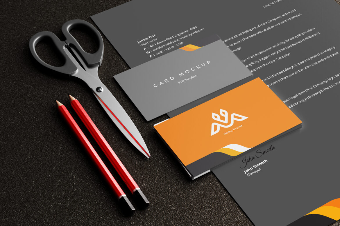 Business Cards with A4 Paper Mockup - Mockup Free