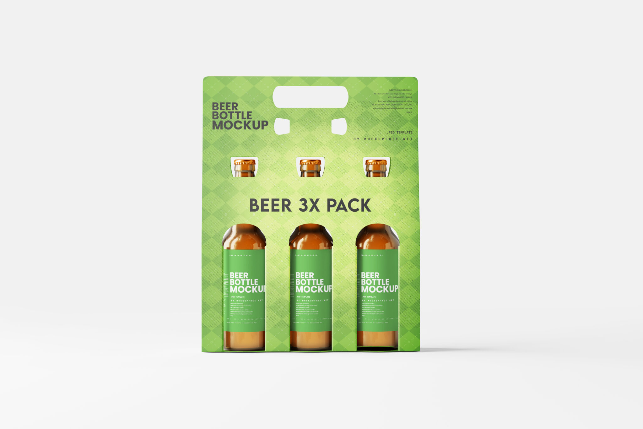 Three Pack Beer Bottle Carrier Mockup - Mockup Free