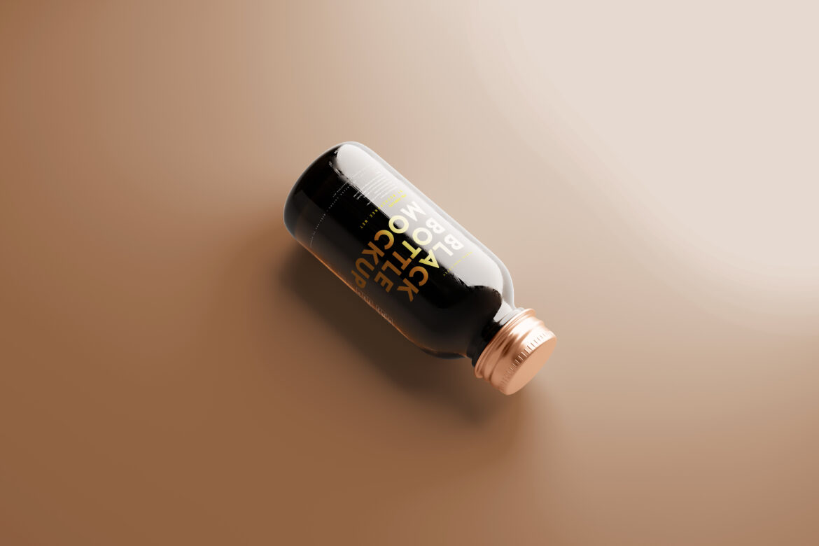 Small Black Glass Bottle Mockup - Mockup Free