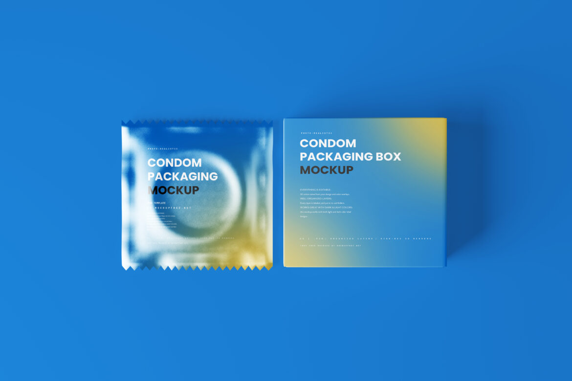 Condom Sachet and Box Mockups - Mockup Free