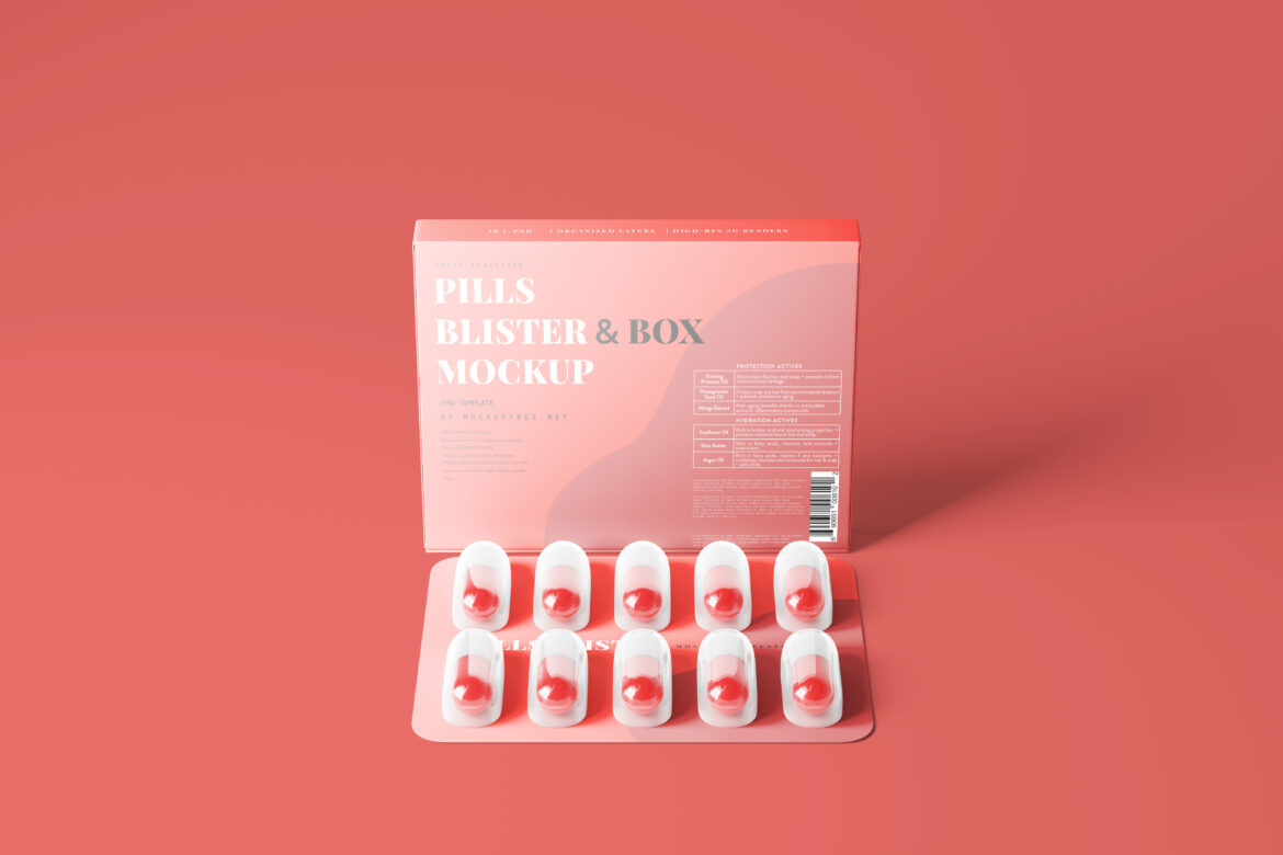 Capsule Blister with Box Mockup - Mockup Free