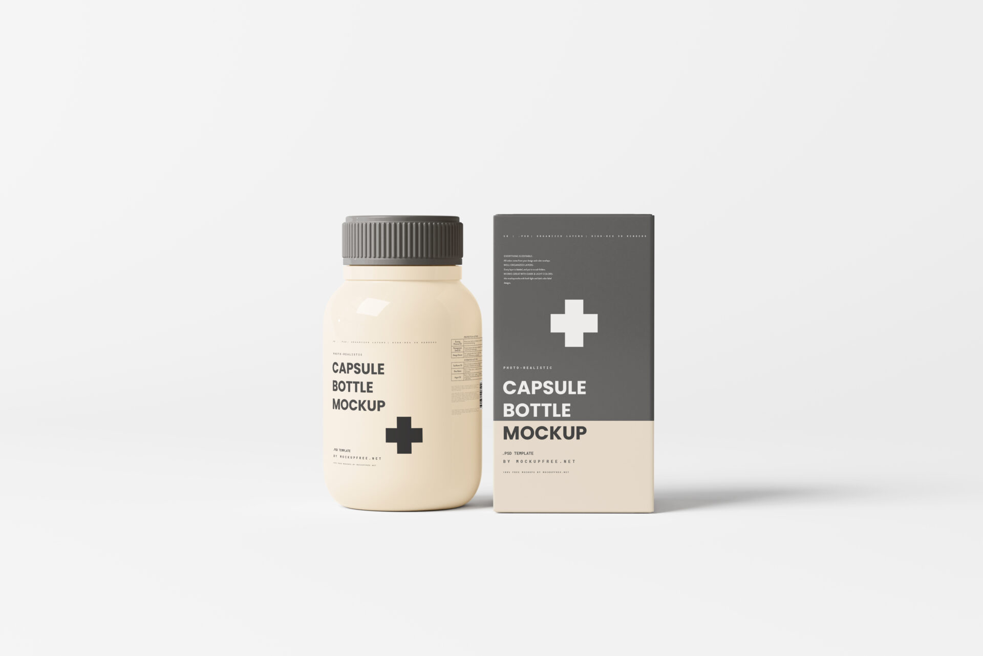 Capsule Bottle with Box Mockup - Mockup Free