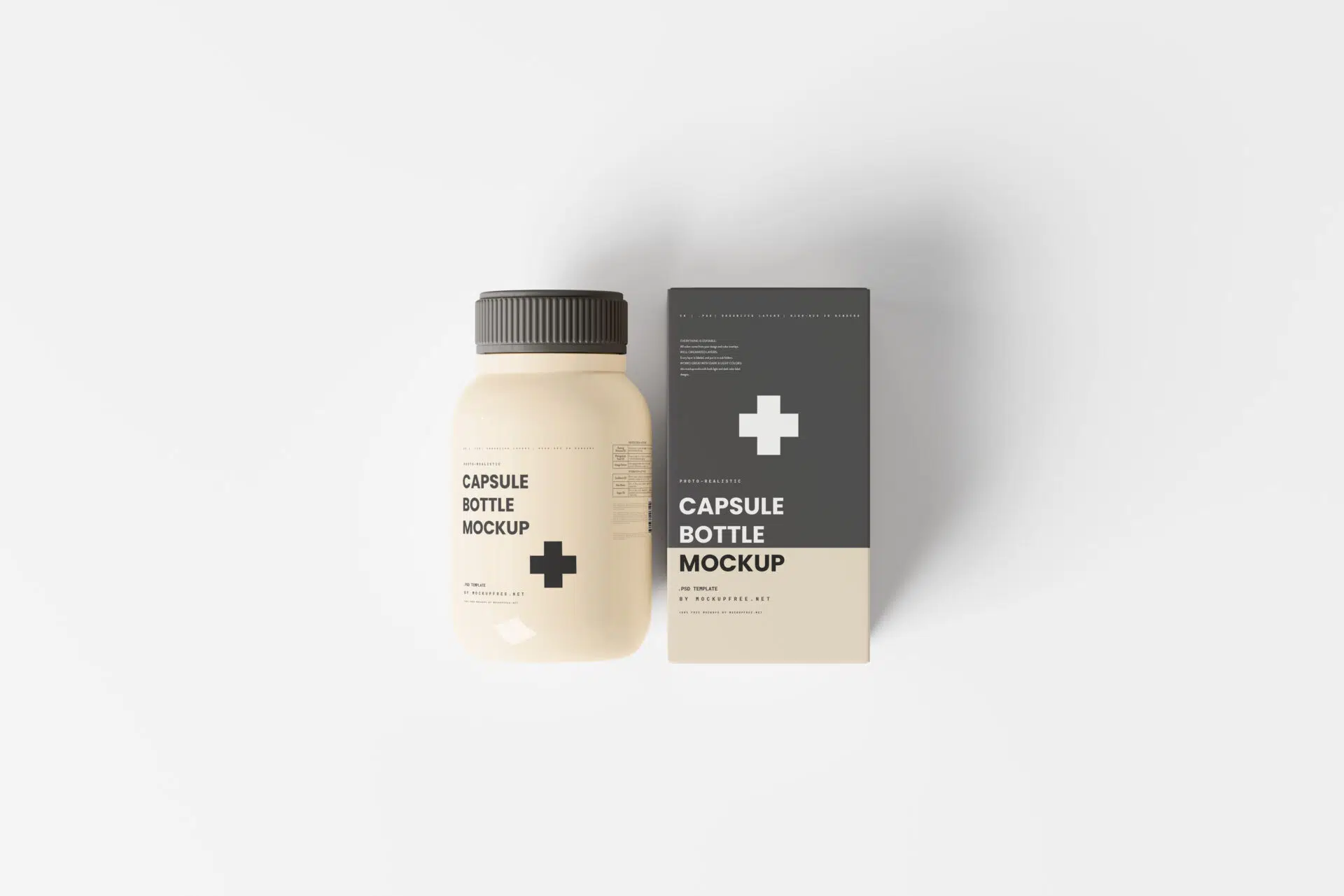 Capsule Bottle with Box Mockup - Mockup Free