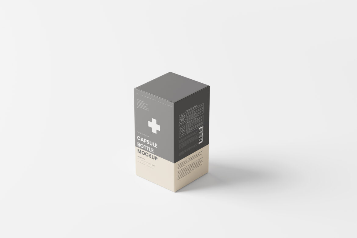 Capsule Bottle with Box Mockup - Mockup Free