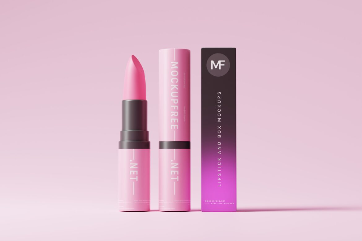Cosmetic Lipstick and Outer Packaging Box Mockups - Mockup Free
