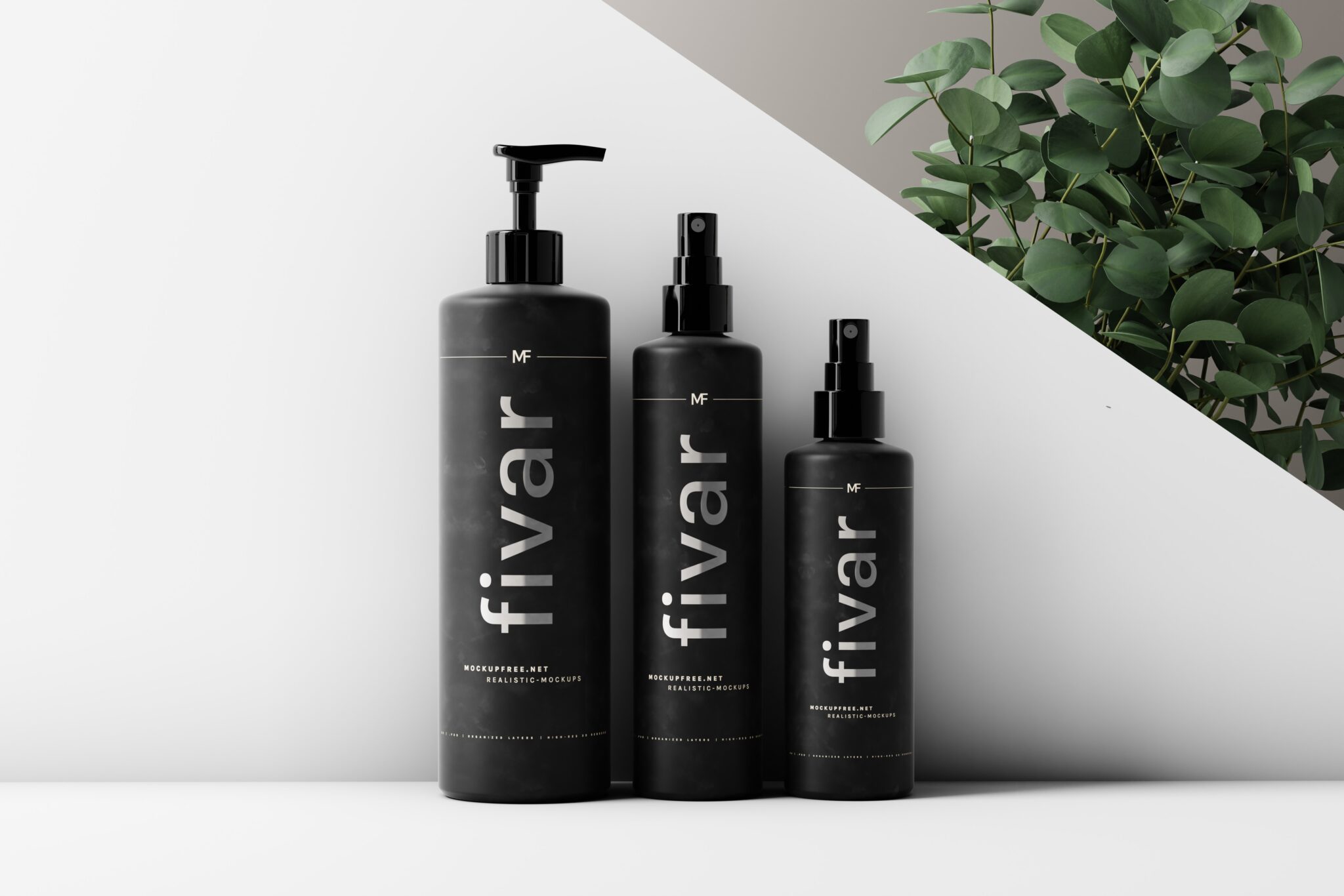Fivar – Tri-Bottle Cosmetic Mockup Collection - Mockup Free