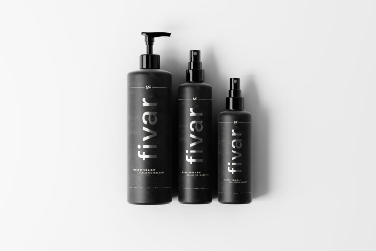 Fivar – Tri-Bottle Cosmetic Mockup Collection - Mockup Free