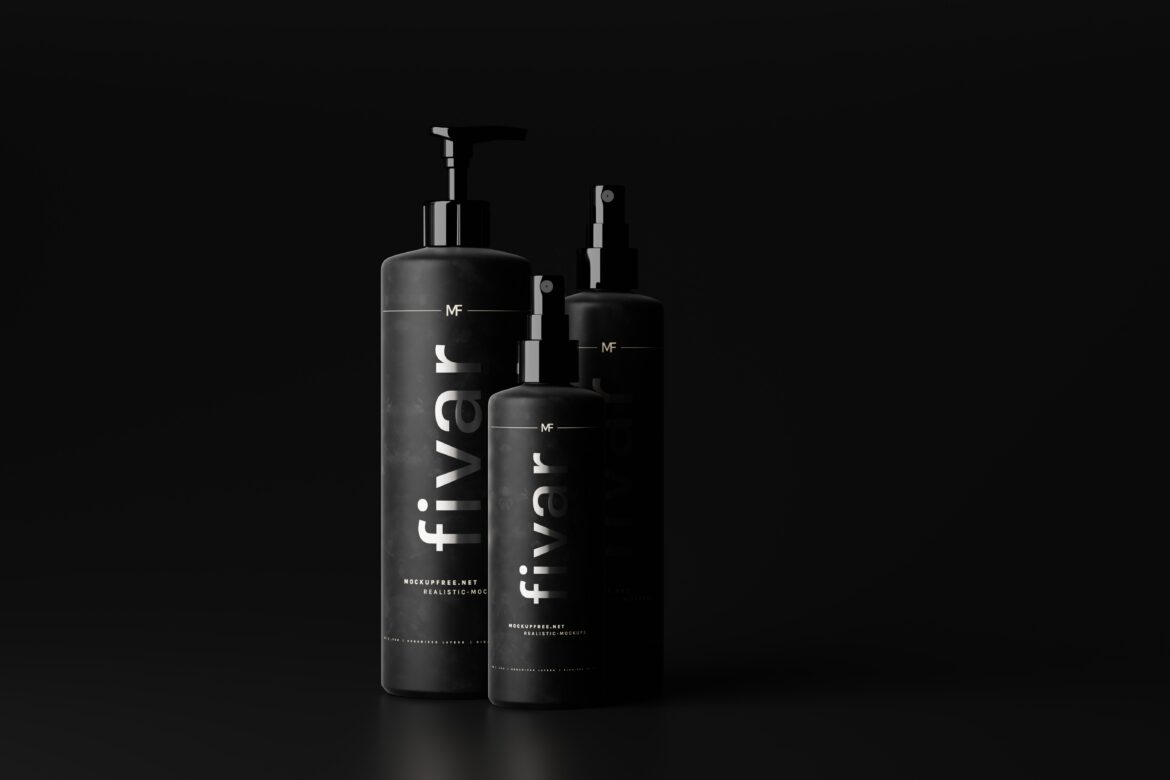 Fivar – Tri-Bottle Cosmetic Mockup Collection - Mockup Free