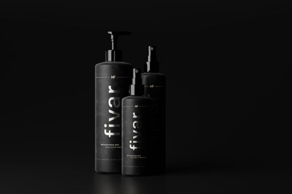 Fivar – Tri-Bottle Cosmetic Mockup Collection - Mockup Free
