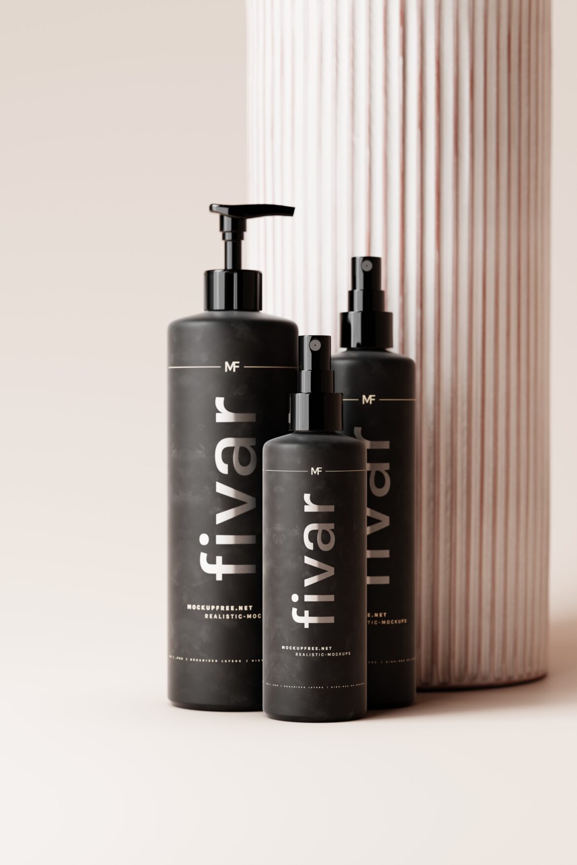 Fivar – Tri-Bottle Cosmetic Mockup Collection - Mockup Free
