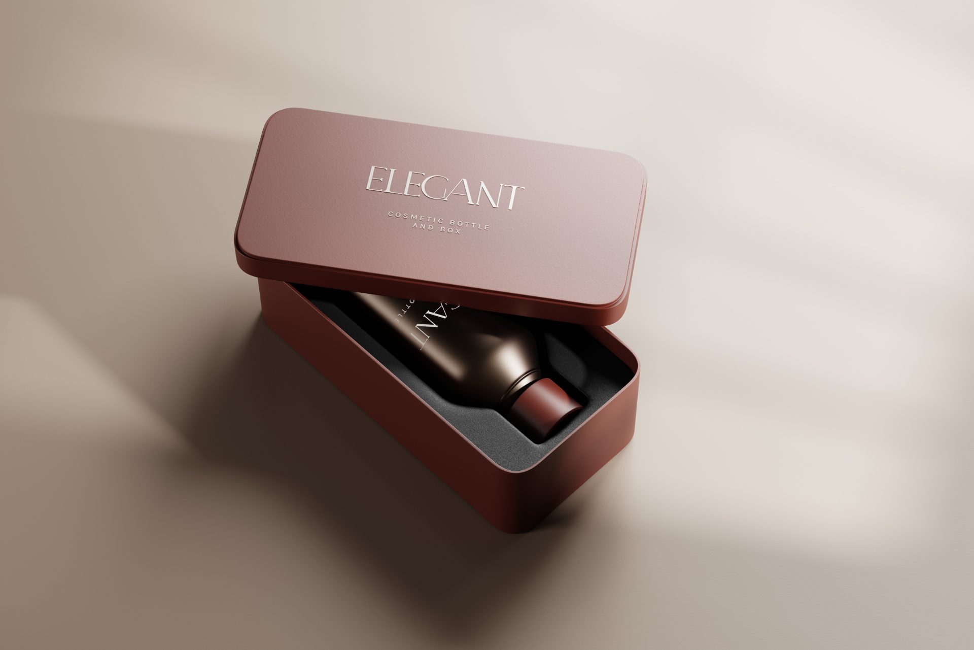 Metallic Box and Glass Bottle Packaging Mockups - Mockup Free